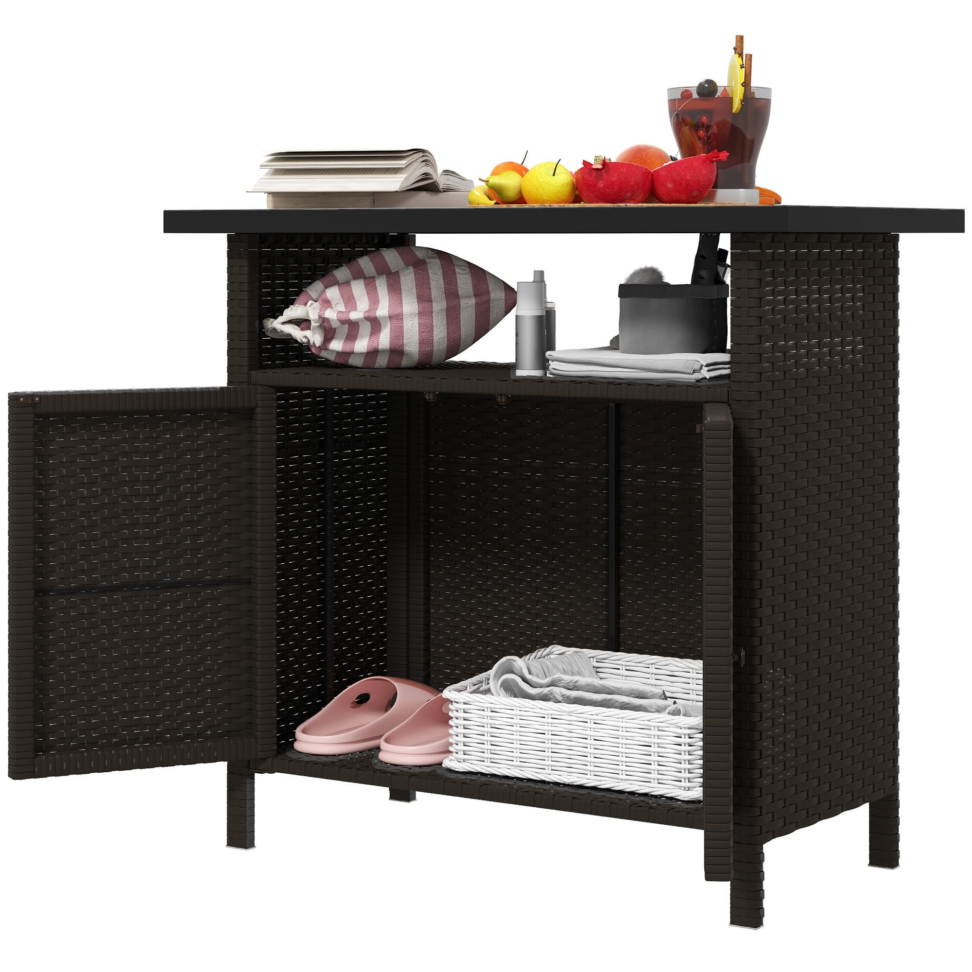 Wicker Outdoor Storage Cabinet with Two Doors and Shelf for Outdoor ...
