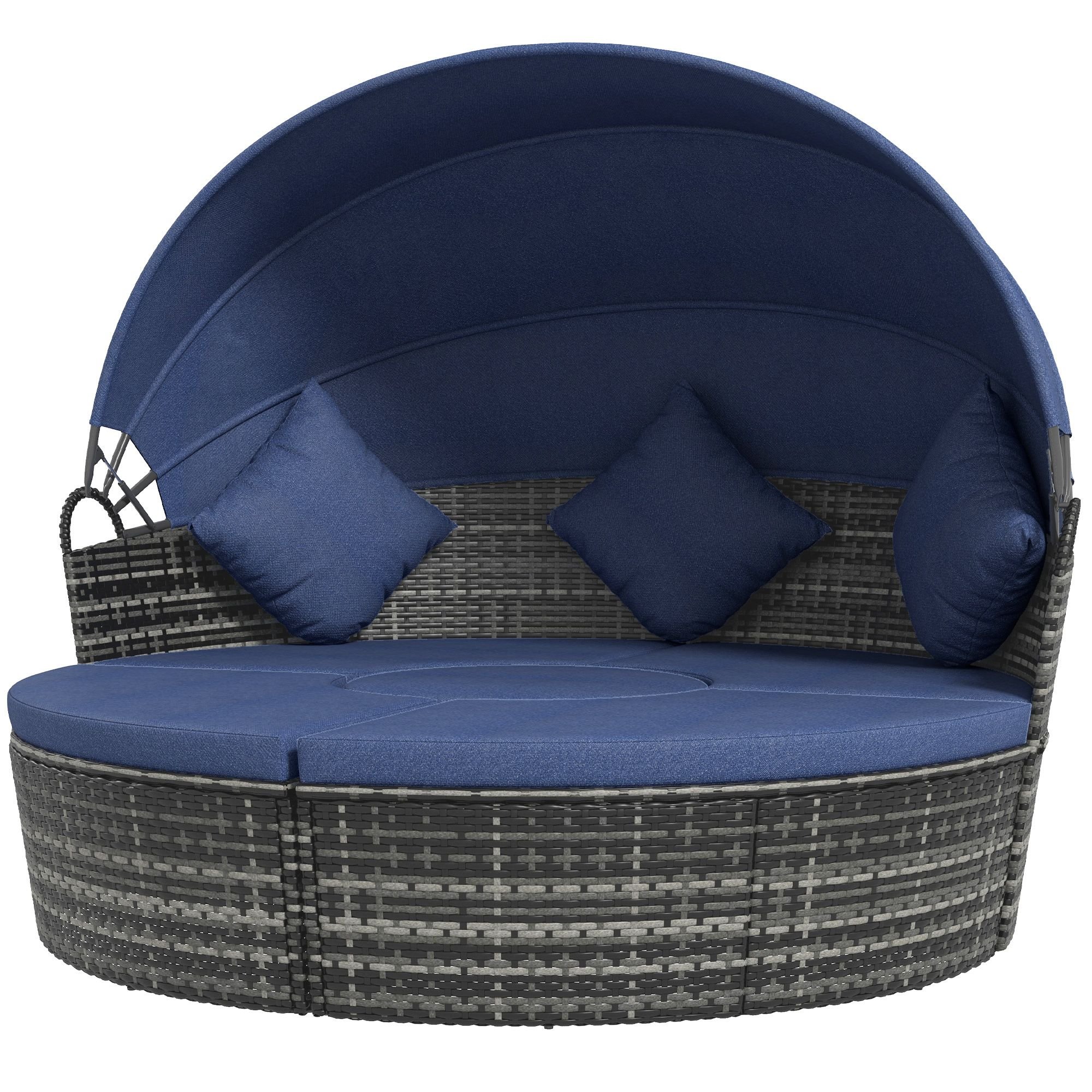 Rattan Canopied Daybed 4pc Outdoor Patio Lounger Sofa Set Plush ...